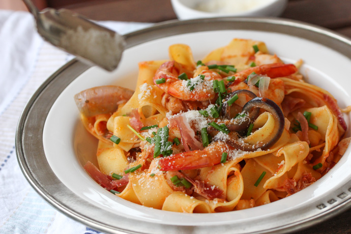 Recipe: Barilla Pappardelle with White Fish, Chick Peas and Arrabbiata ...