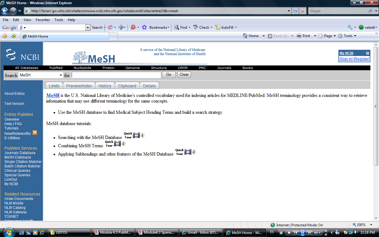 BVS, Hinari, PubMed y MeSH: MeSH