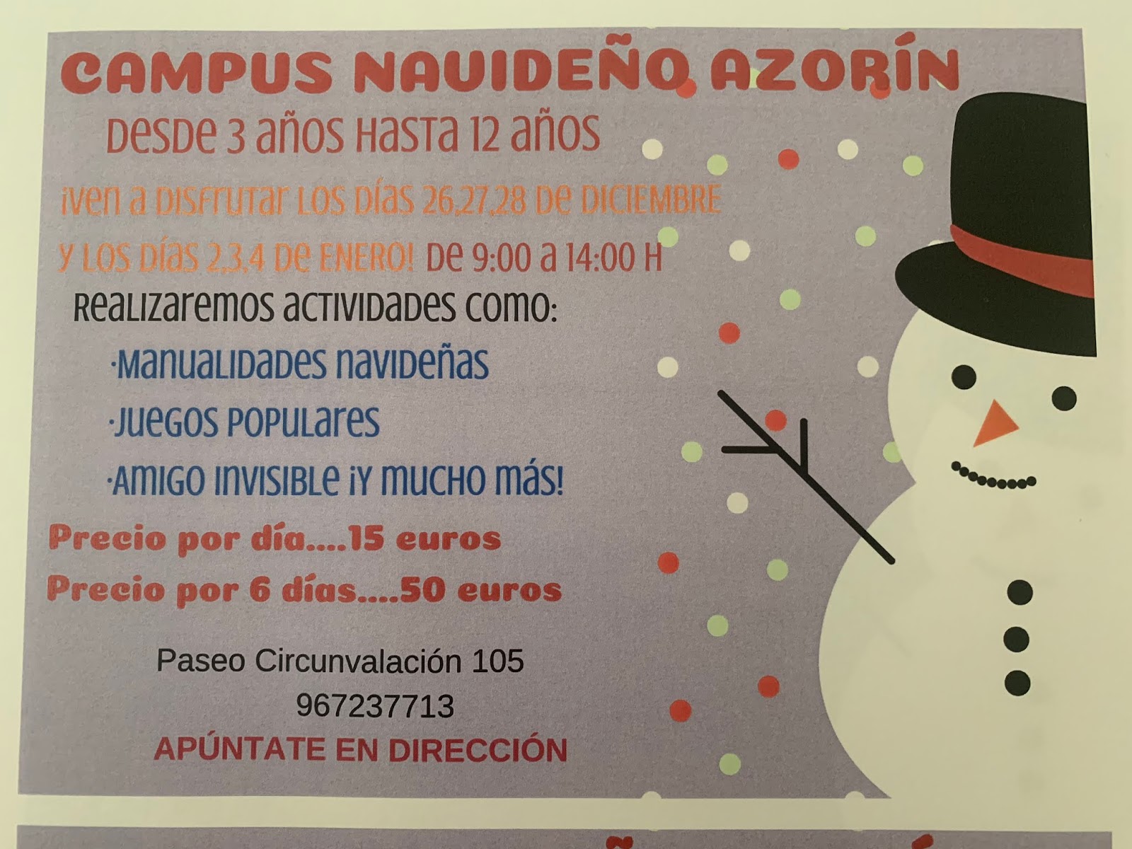 CEIP AZORÍN: 2018- Diciembre " CAMPUS NAVIDEÑO AZORÍN"