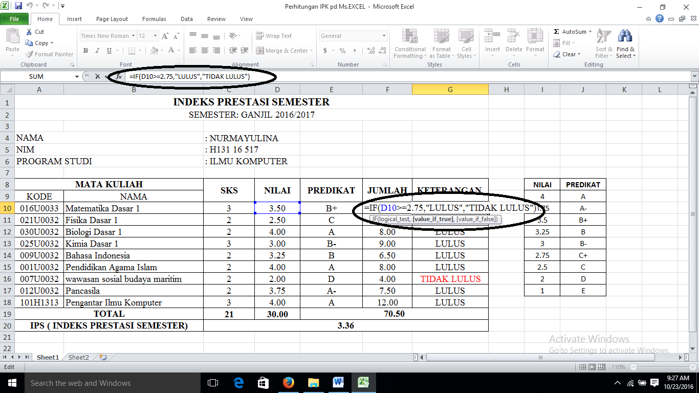 Cara Menghitung Indeks Prestasi Semester (IPS) Pada Microsoft Excel ...