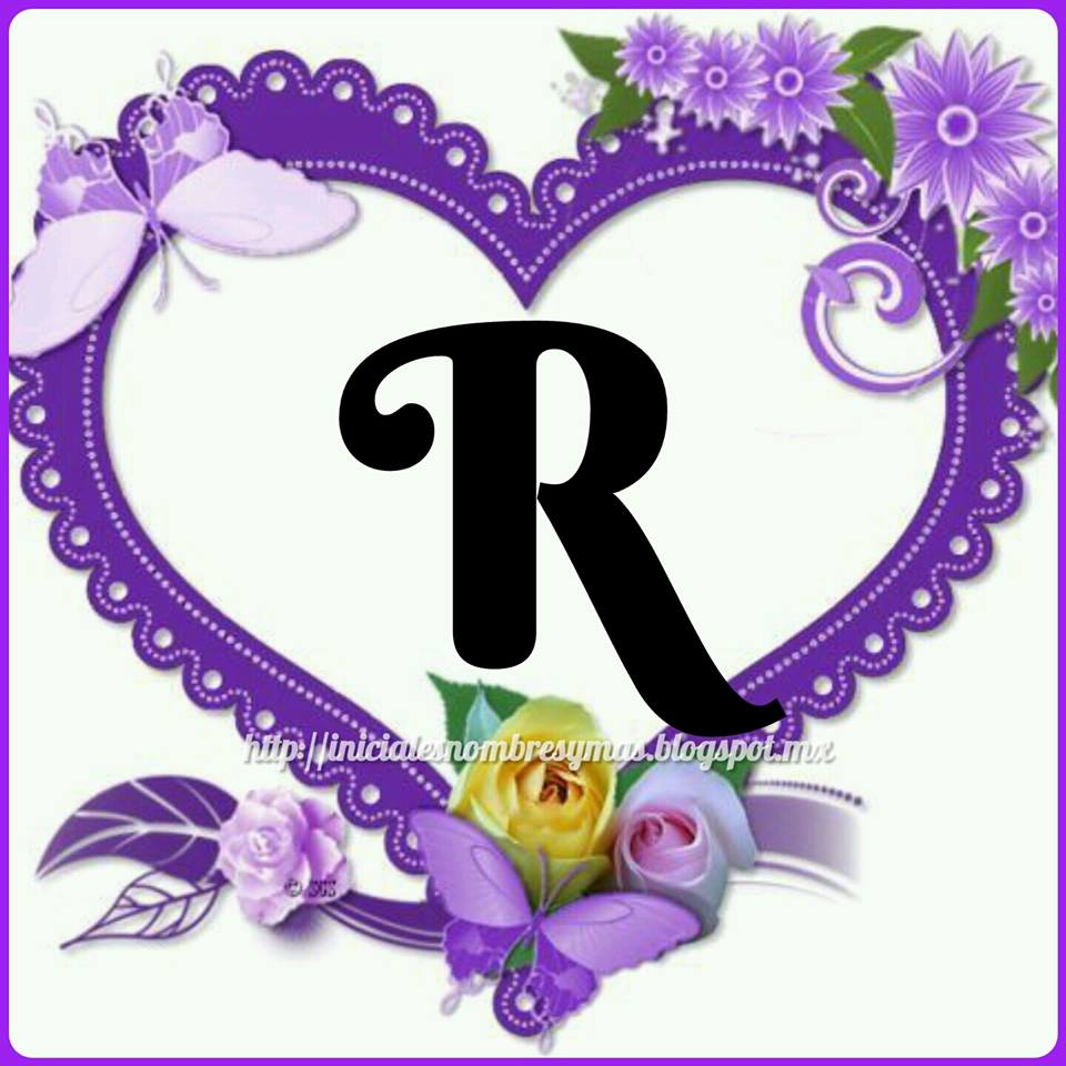 Iniciales Nombres y Más: Iniciales en bello corazón púrpura de la K a la R