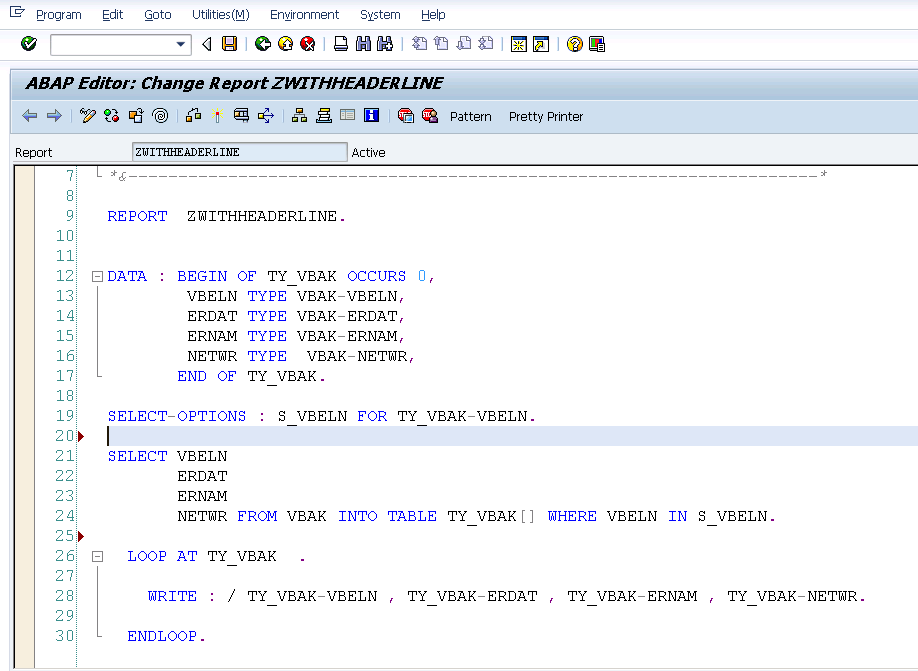 Internal Table with header Line