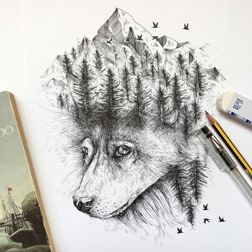 My Owl Barn: Drawings of Merged Trees and Animals by Alfred Basha