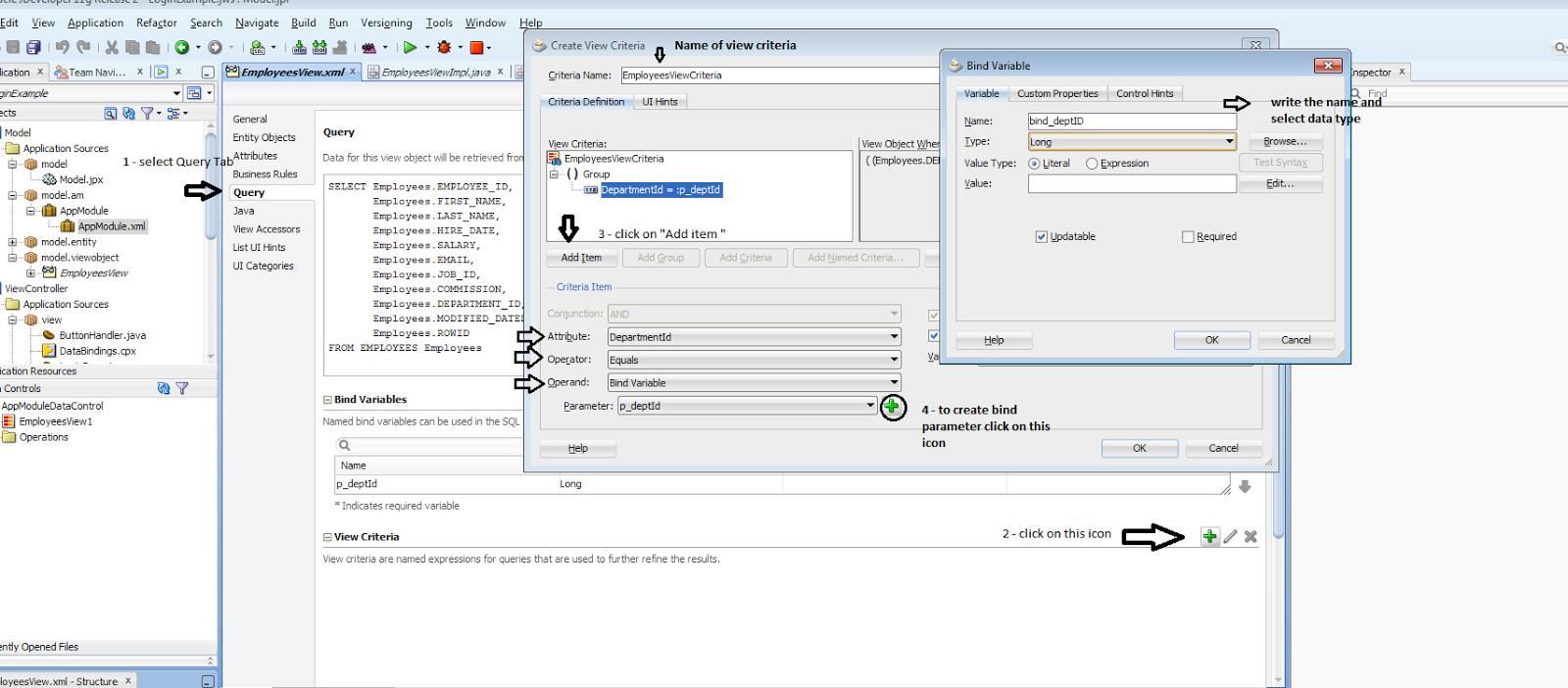 Oracle ADF : Programmatically execute view criteria in ADF (With two ...