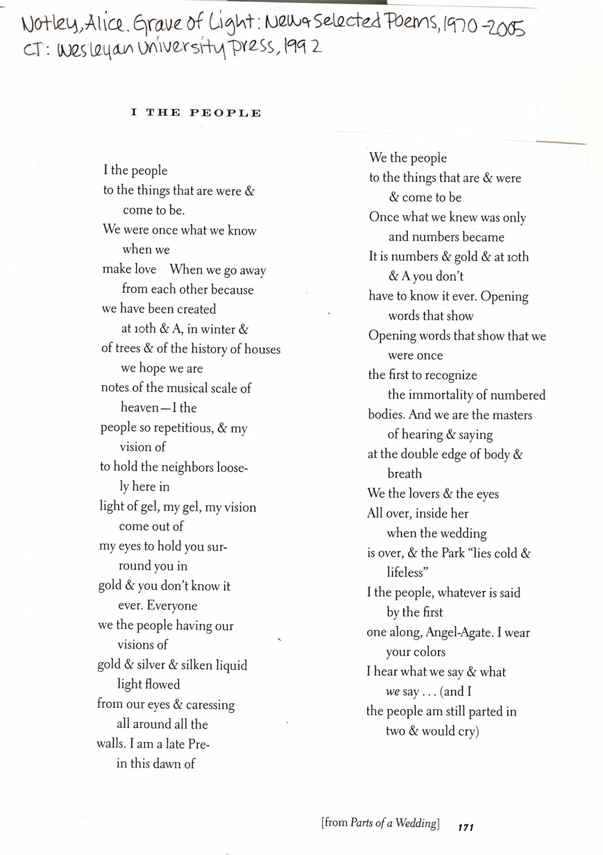 POETRY CLUB: Alice notley poetry