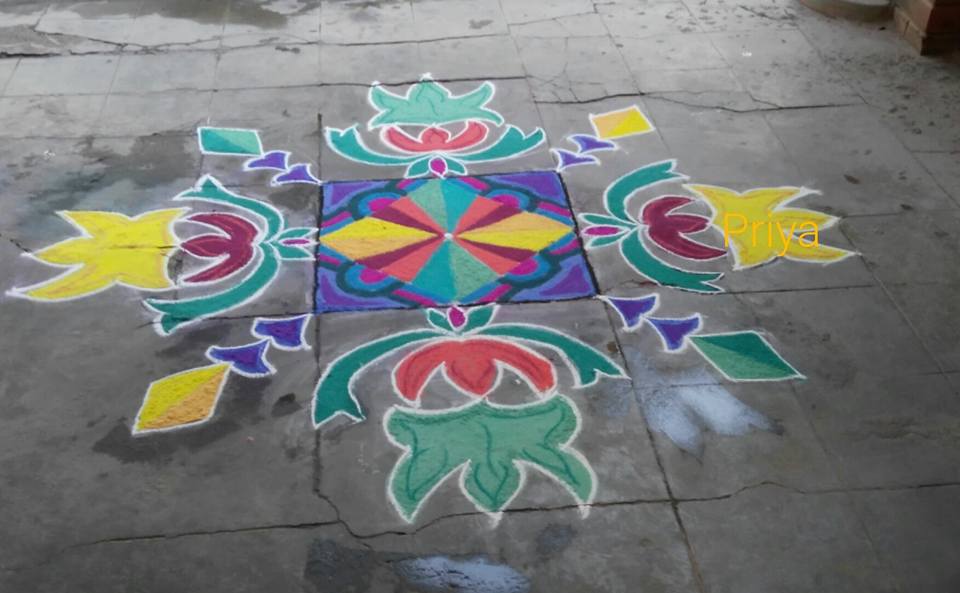 TELUGU WEB WORLD: PURNA KUMBAM AND MORE COLOURFUL FLOWERS RANGOLI ART 2017