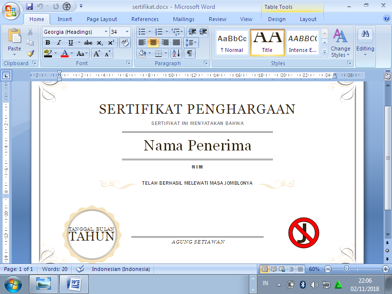 Cara membuat Sertifikat menggunakan Microsoft Word dengan fitur mail ...