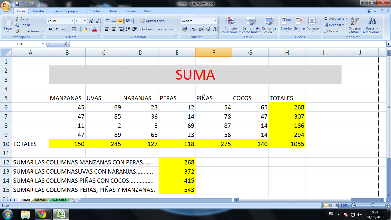 Computación Las Delicias: ejercicio suma excel orrego ordoñez