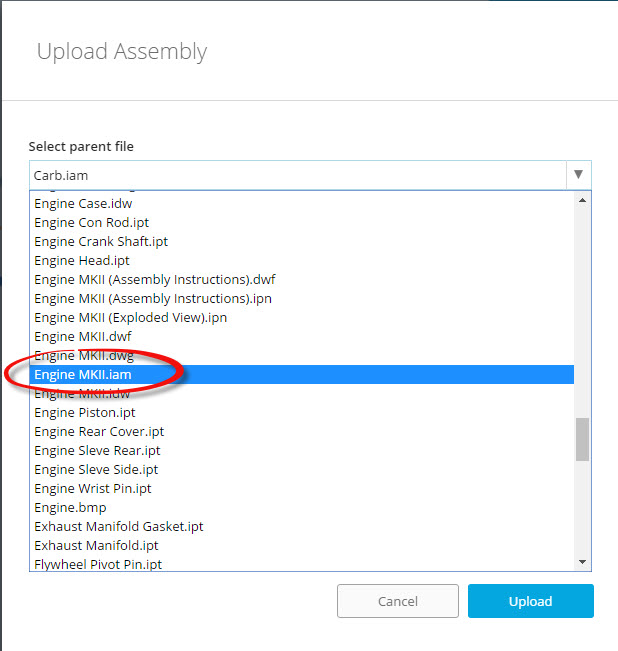 Choosing the parent file. It's listed among it's candidates.