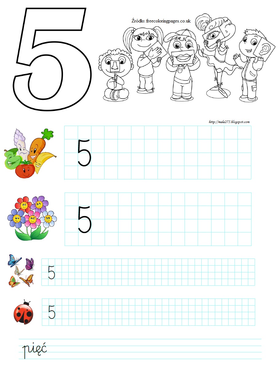 BLOG EDUKACYJNY DLA DZIECI: CYFRA 5 - KARTA PRACY
