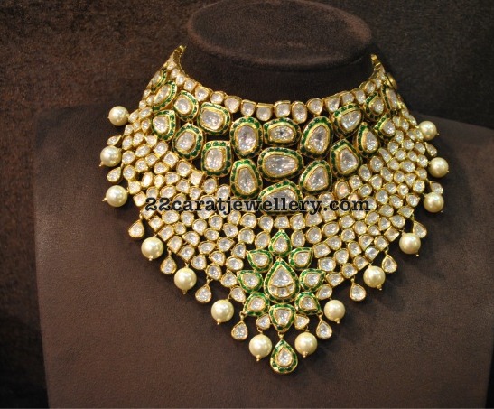 Flat Diamonds Kundan Set with Earrings - Jewellery Designs