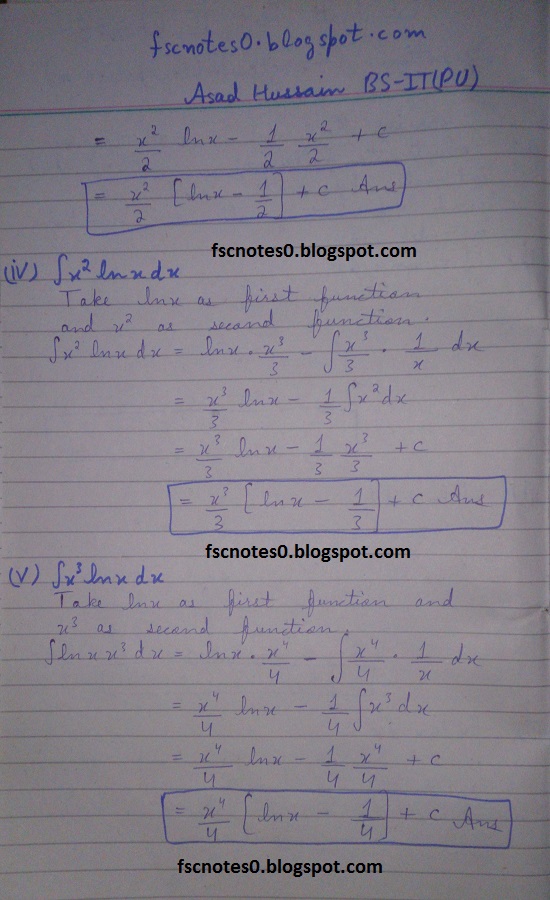 FSc ICS Notes Math Part 2 Chapter 3 Integration Exercise 3.4 Question 1