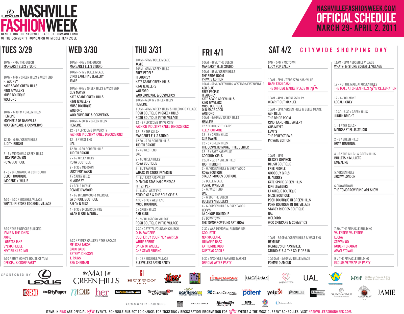 Nashville Fashion Blog: Nashville Fashion Week 2011 Schedule