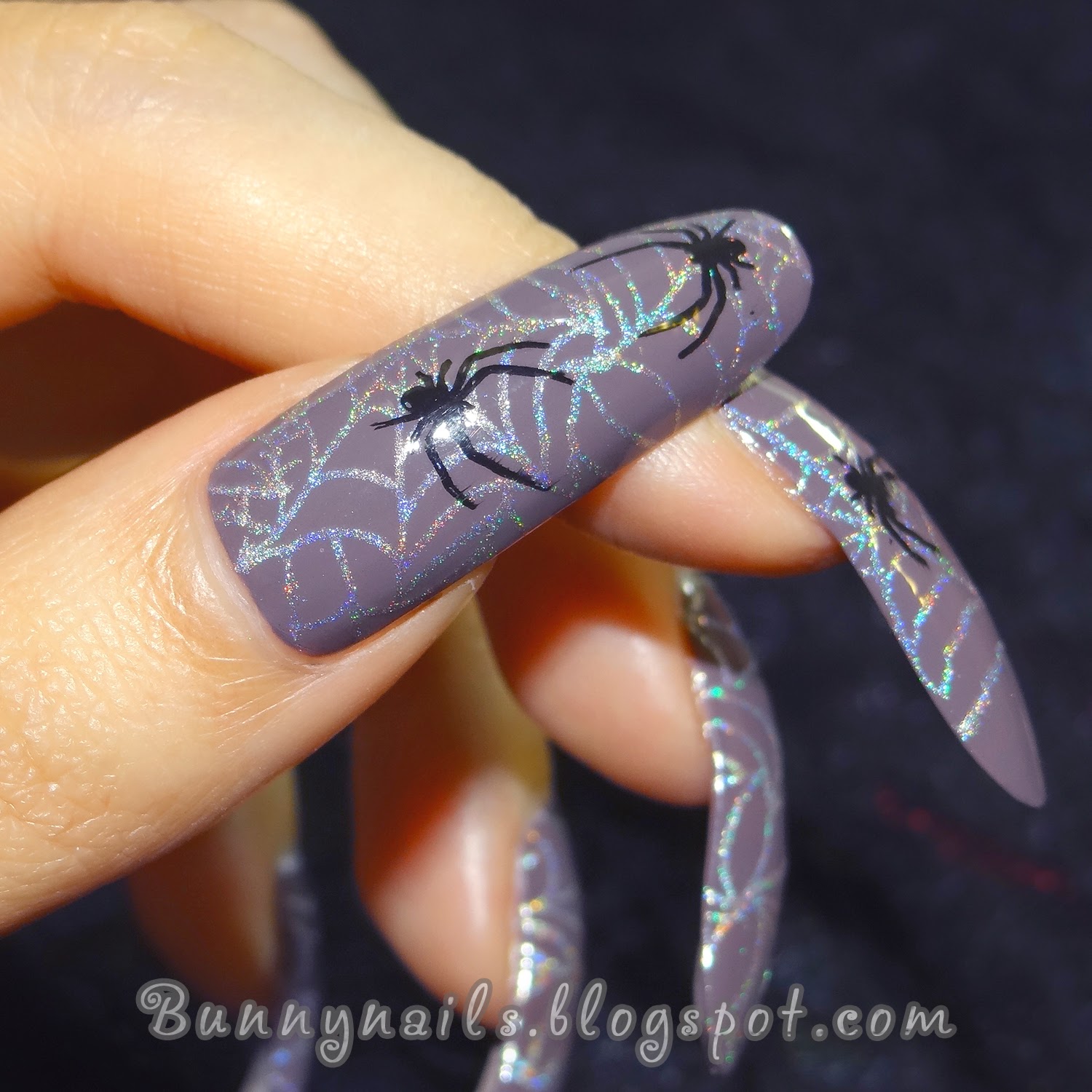 Bunny Nails: Halloween Holographic Spiderwebs