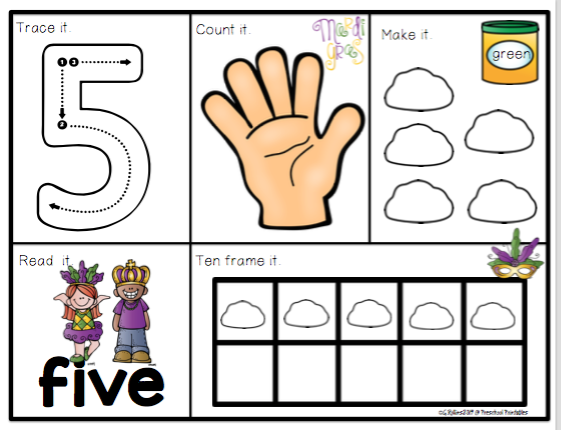 Mardi Gras Play Dough Number Mats 1-10 ~ Preschool Printables