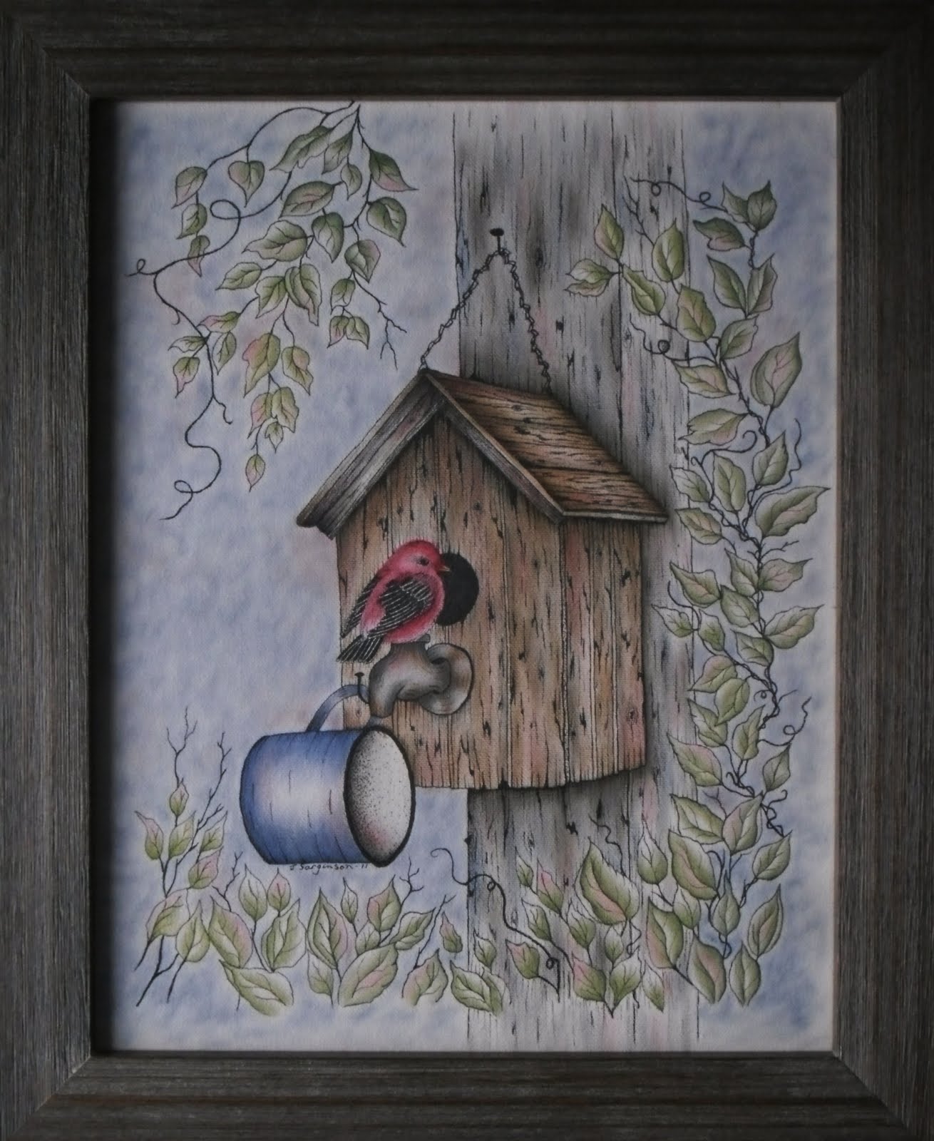 Joan's Pen & Ink with Oils, Coloured Pencils: July 2011