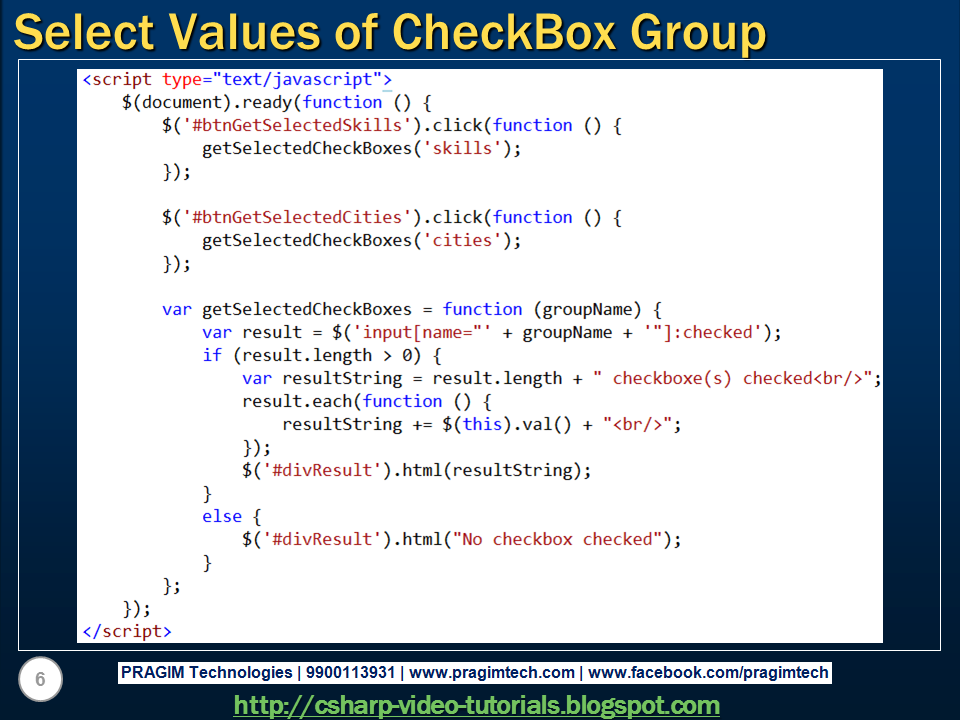 Sql Server Net And C Video Tutorial Select Values Of Checkbox Group With Jquery
