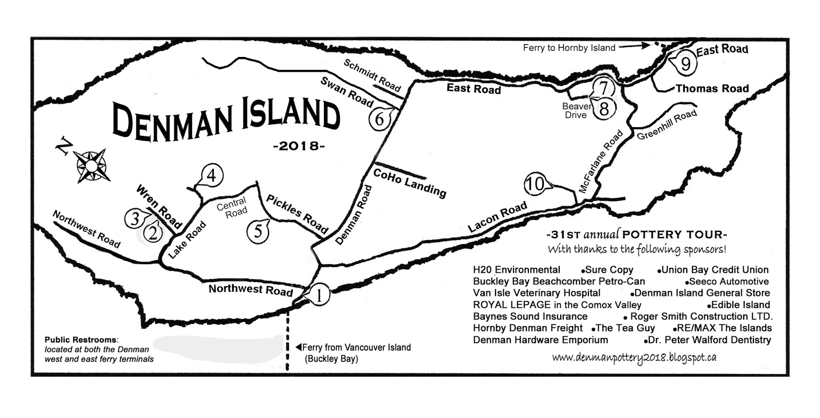 2018 Denman Island Pottery Studio Tour: MAP, FERRY, FOOD, ETC.
