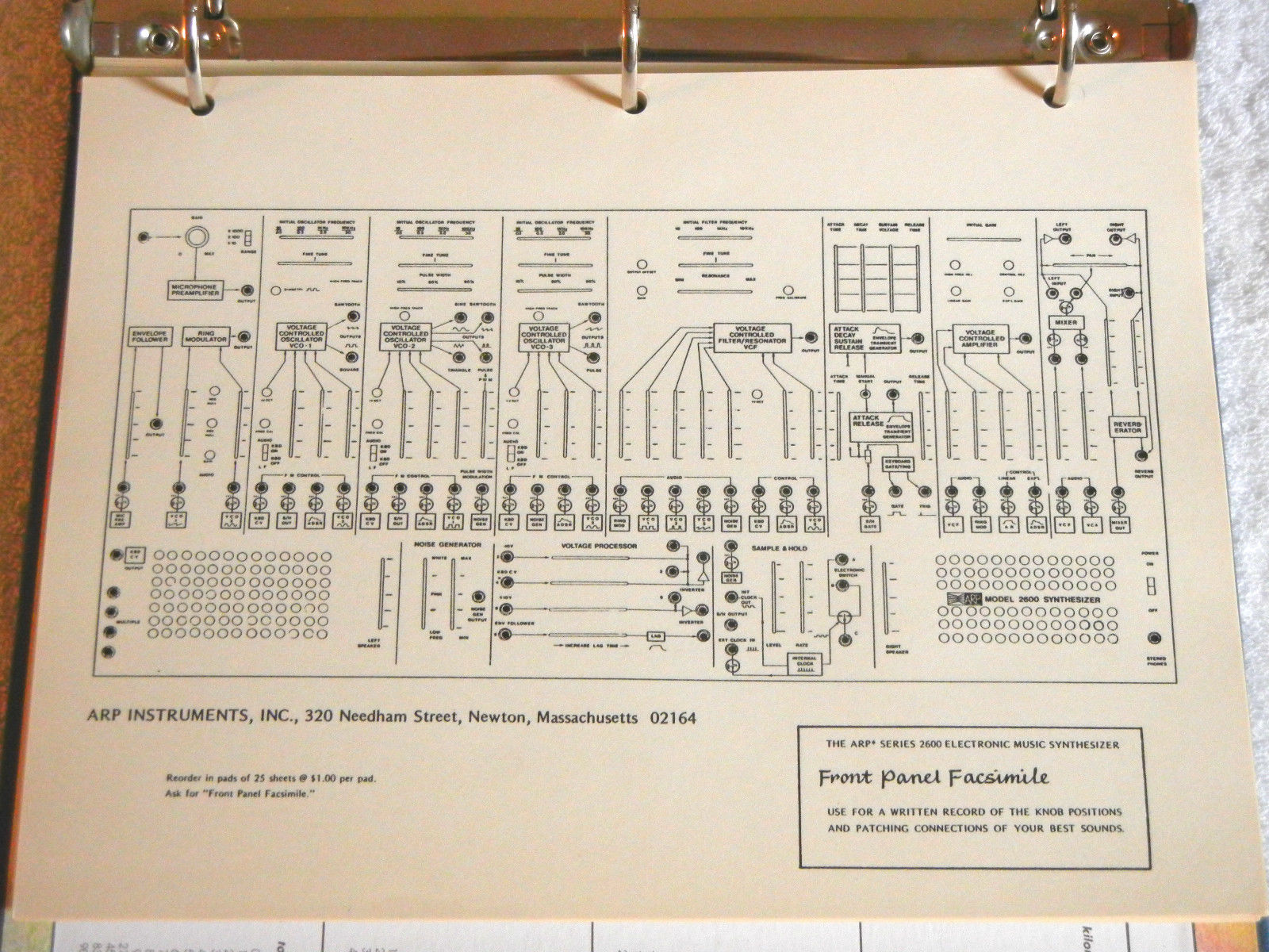 MATRIXSYNTH: ARP 2600 Synthesizer Original Blank Patch Sheets