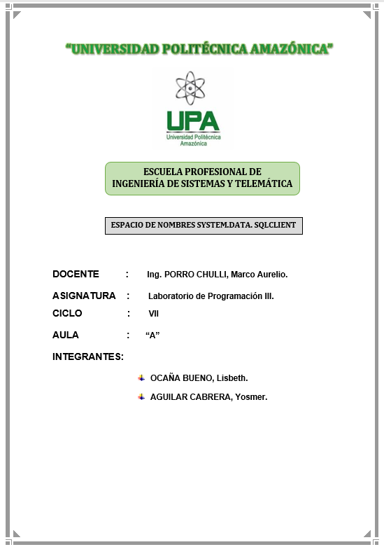 ESPACIO DE NOMBRES SYSTEM.DATA. SQLCLIENT