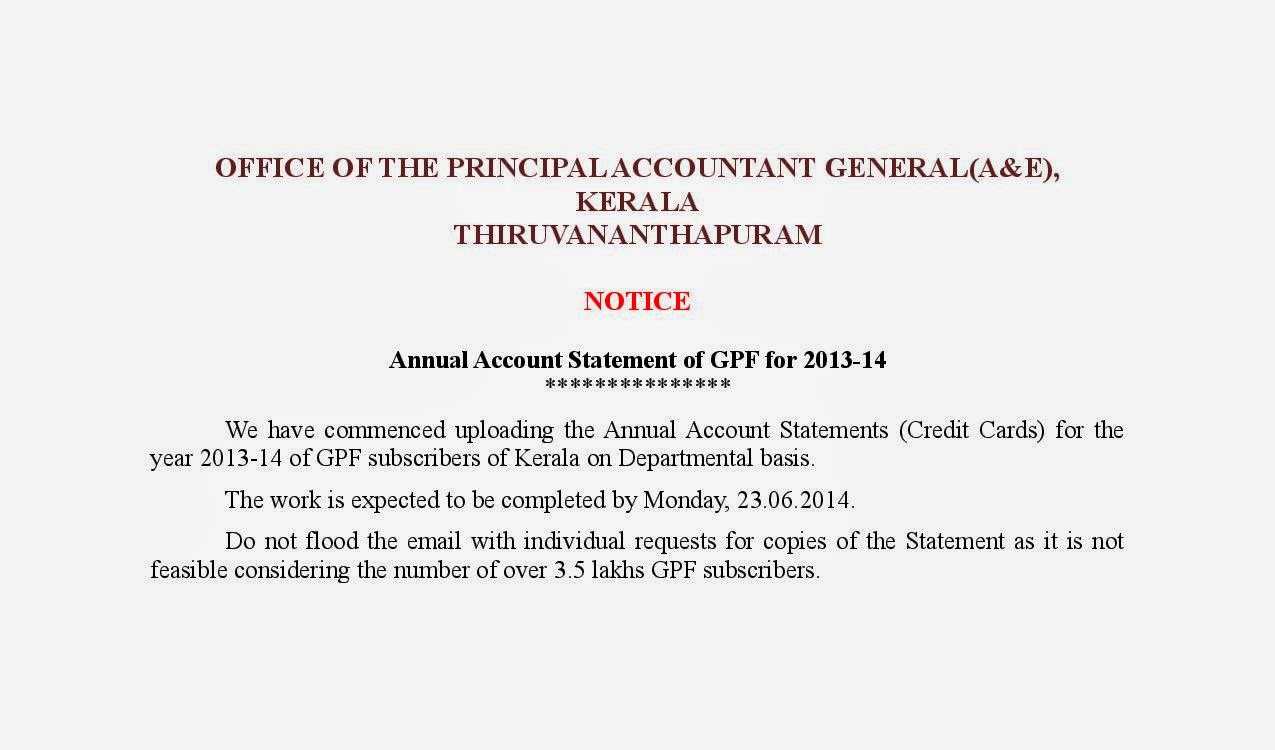 AL MUDARRISEEN : GPF Annual Statement. Request from AG.