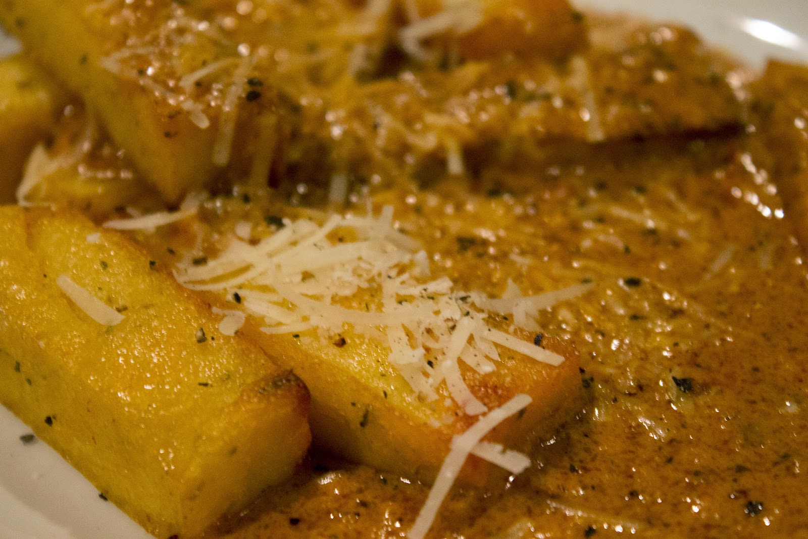 Culinary Spatterings: Fried Polenta in Tomato Sauce