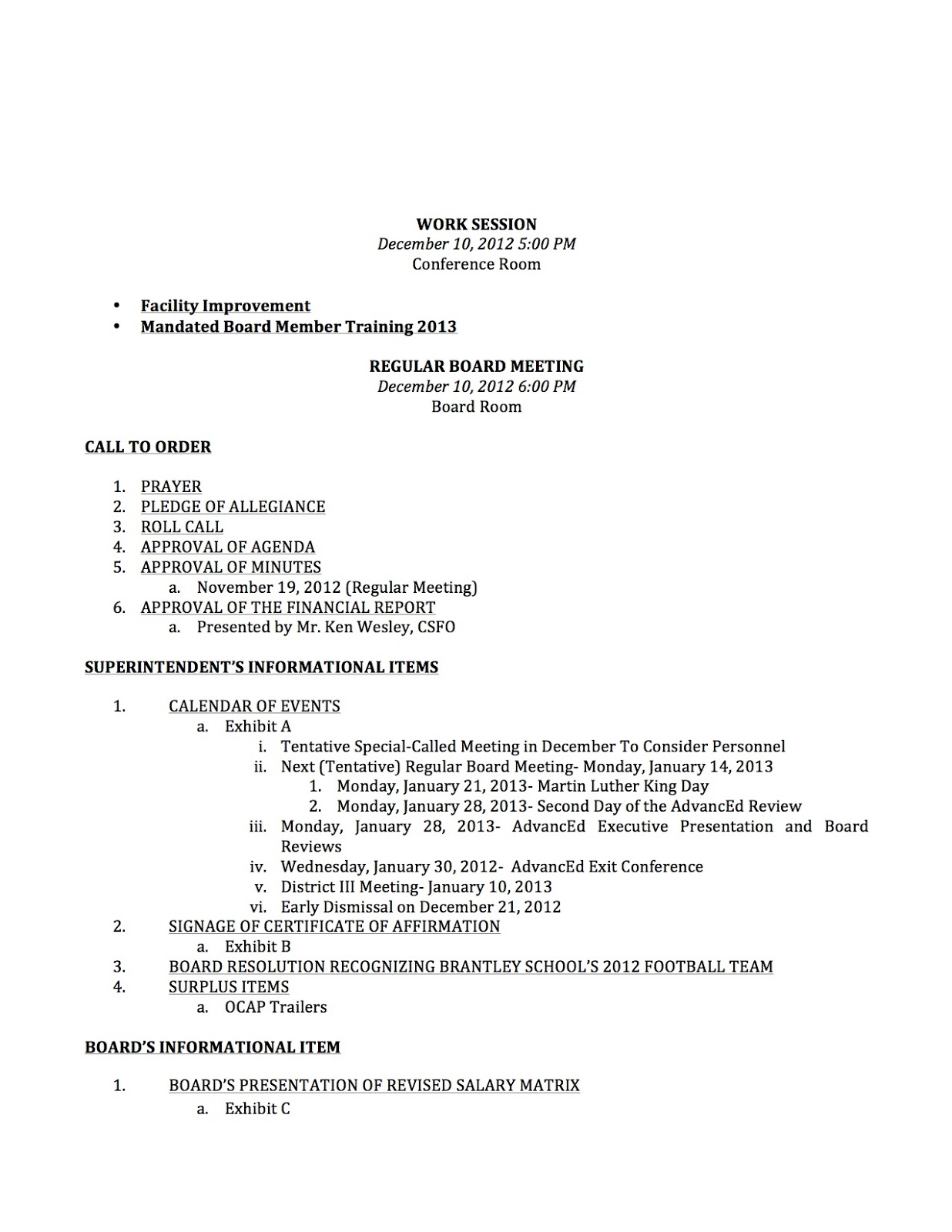 Superintendent's Corner: December 2012