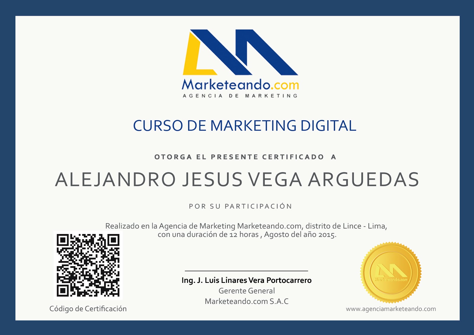 Certificado De Conocimiento Certificado De Conocimiento