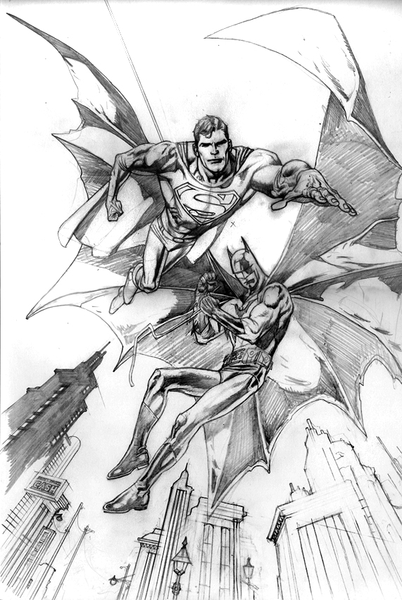 Kevin Nowlan: Old Superman and Batman commission