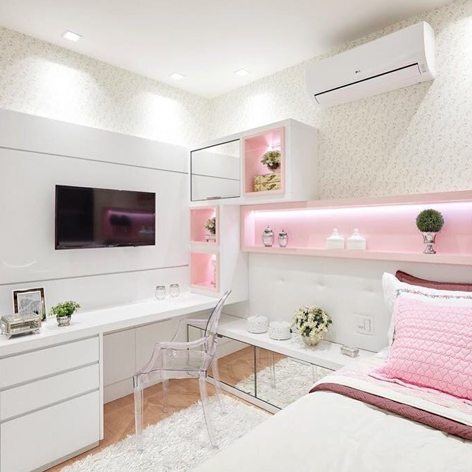 Quatro projetos de quartos de meninas atuais decorados em rosa ...