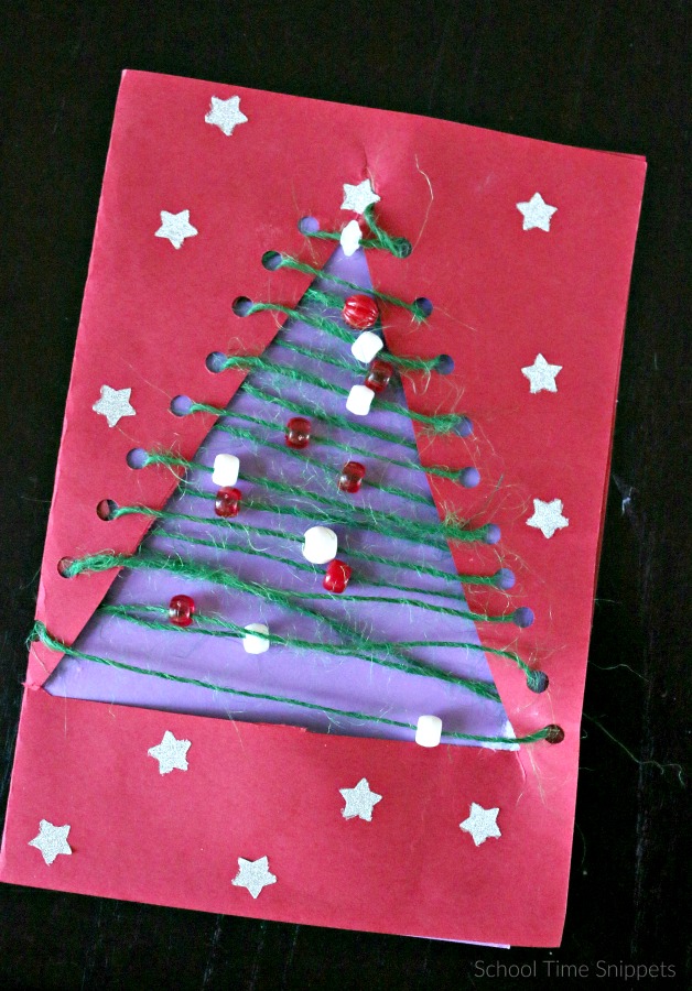 String Christmas Tree Card for Kids to Make | School Time Snippets