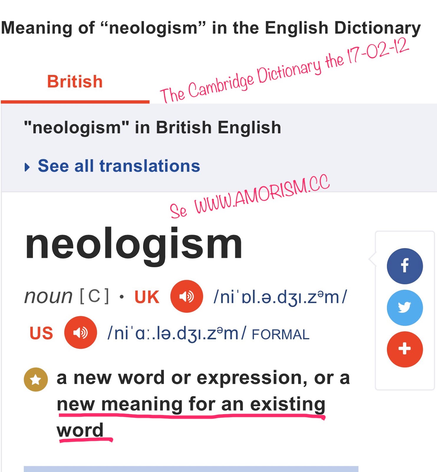 Amoristerna: Neologism