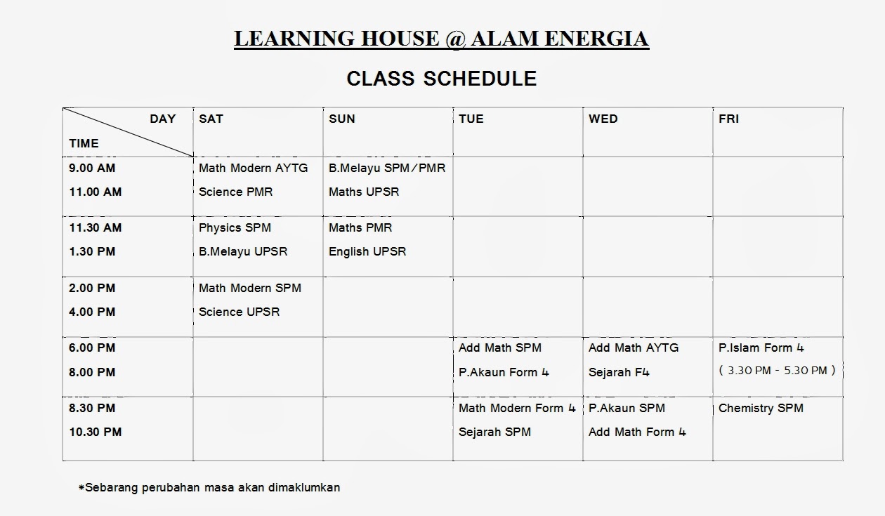 Cikgu Amir Faisal: Tuition Class Schedule