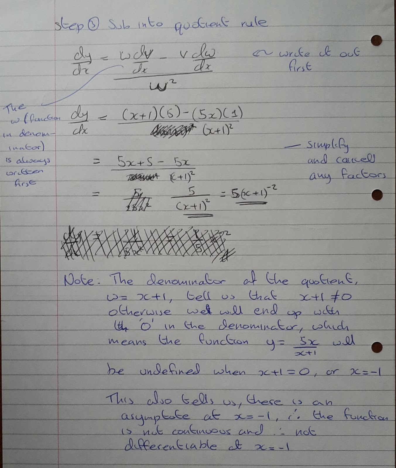 A Level Maths Notes: A2 Differentiation Quotient Rule Part 1