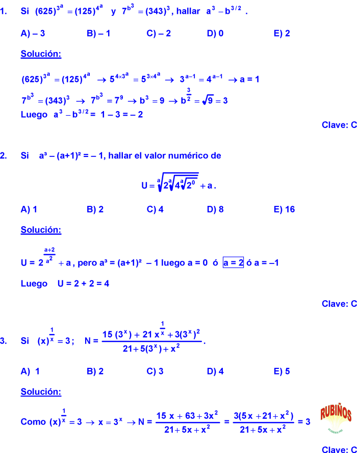 TEORÍA Y LEYES DE EXPONENTES EJERCICIOS Y PROBLEMAS RESUELTOS