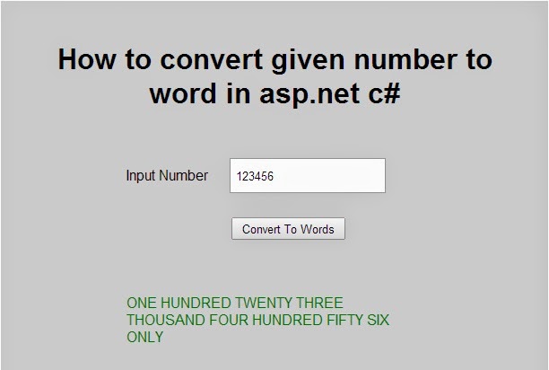 ASP.NET CLOUD: How to convert given number to word in asp.net c# ASP.NET CLOUD: How to convert given number to word in asp.net c#