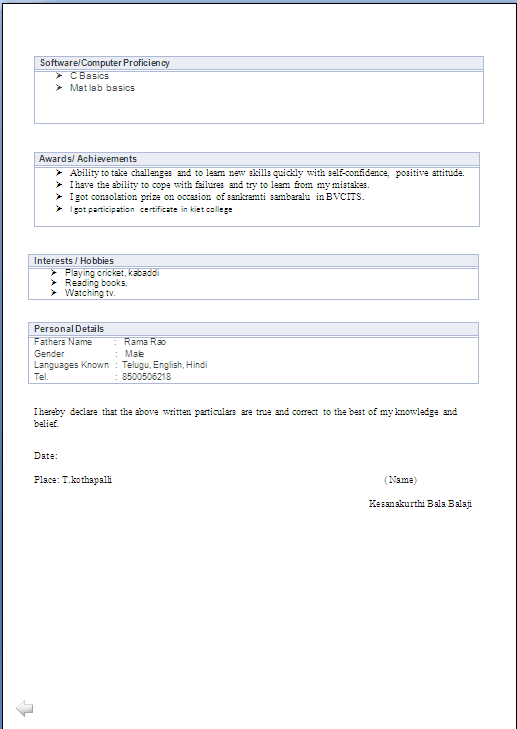 RESUME BLOG CO: ATRACTIVE RESUME FORMAT FOR A B.TECH. EEE FRESHER FREE ...
