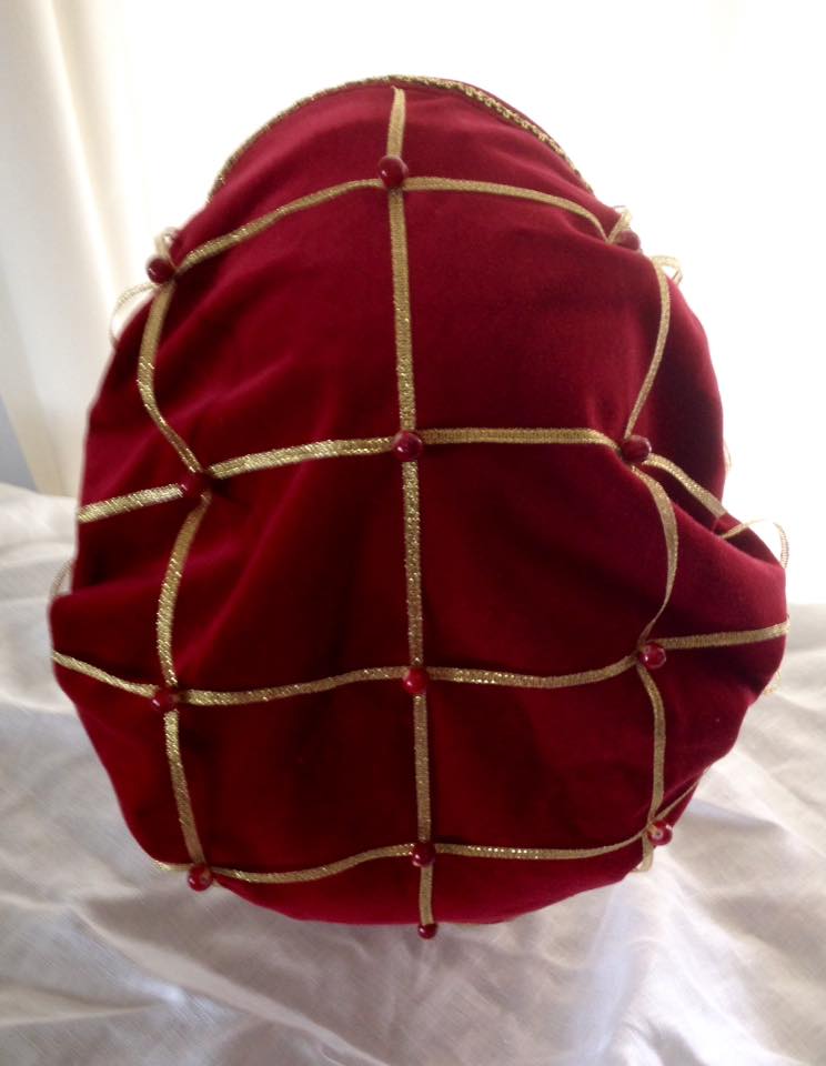 Broider Me 'Bethan: Red Velveteen Caul with Gold Trim