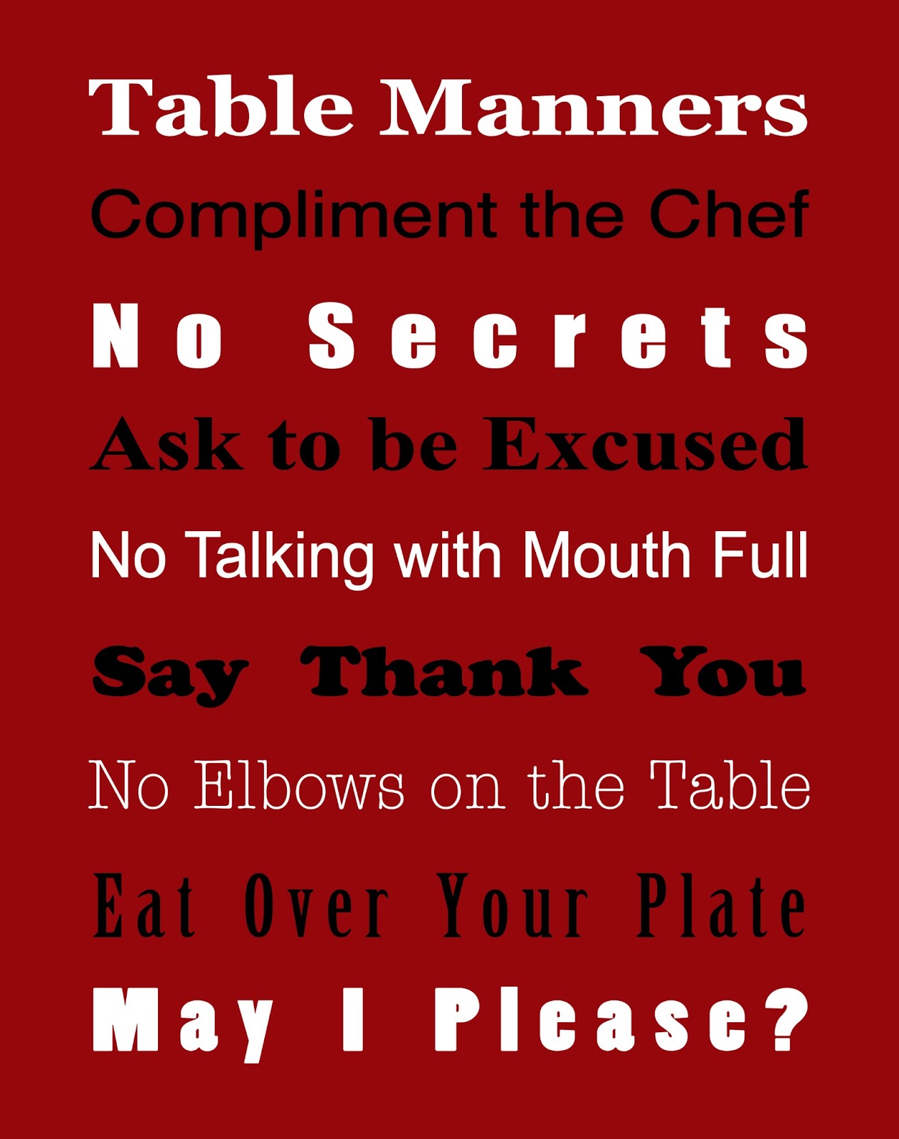 Basic Table Manners Free Printable | True Aim