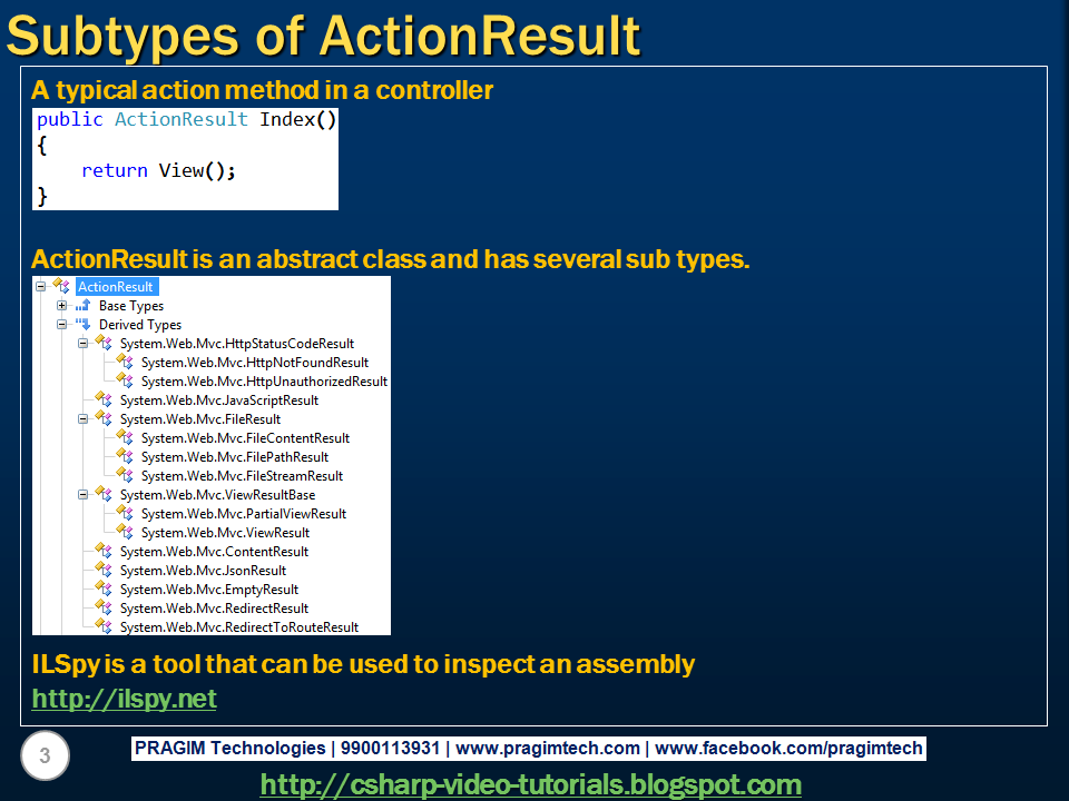 Sql server, .net and c# video tutorial: Part 78 – Action Result types in MVC
