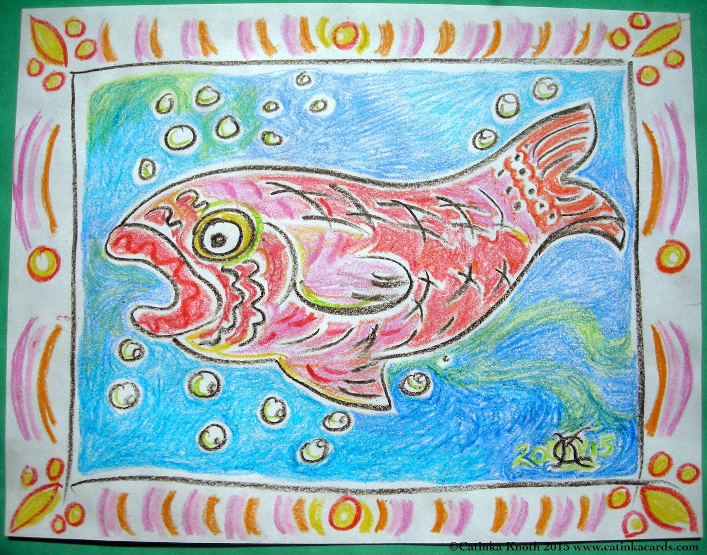 CKNotes 4: Koi fish - crayon drawing, CK, 4/16/15