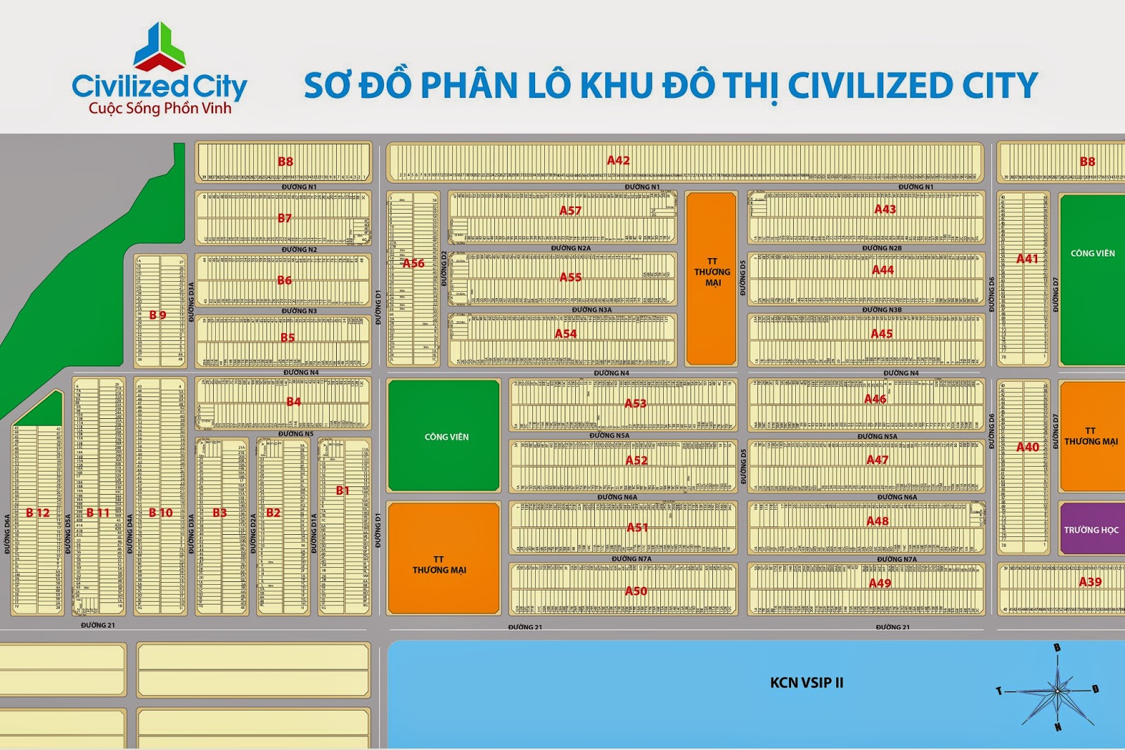 Sơ Đồ Phân Lô KCN Vsip 2 - Đất Nền KCN Vip 2