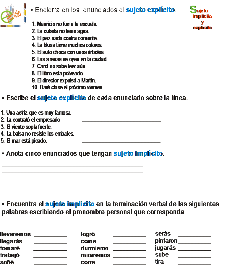 SUJETO IMPLÍCITO Y EXPLÍCITO - todo para tu clase