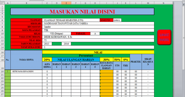 Contoh Aplikasi Olah Nilai UTS UAS Format Microsoft Excel - DriveDocx