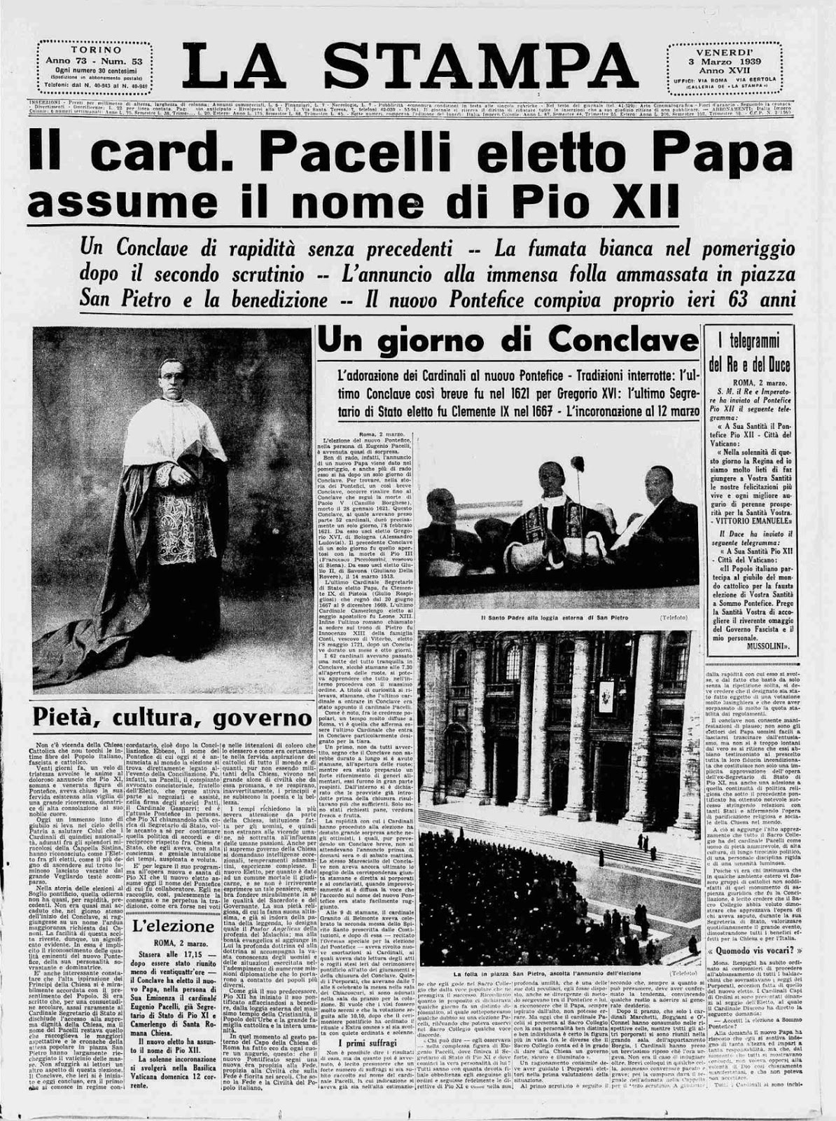 Scuola Ecclesia Mater: 2 marzo 1939 - Esaltazione al Supremo ...
