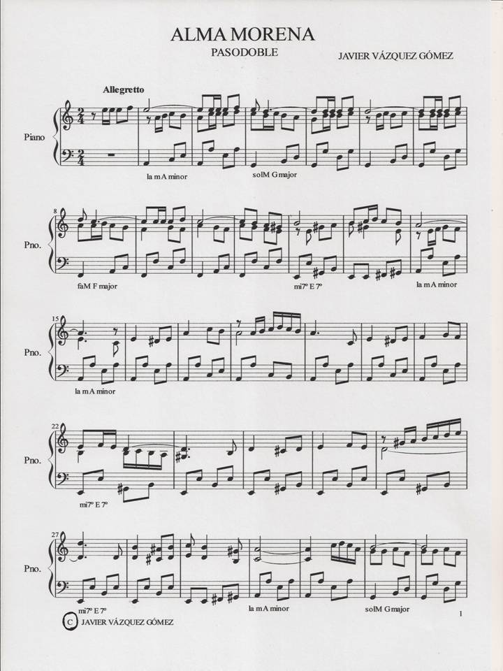 PARTITURAS GRATIS PARA ACORDEON: ALMA MORENA pasodoble para acordeón