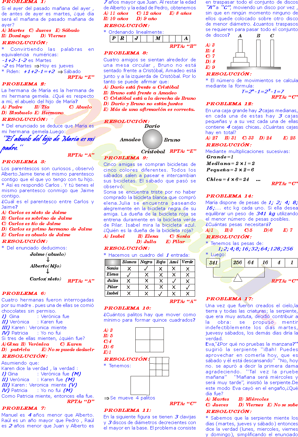 RAZONAMIENTO LÓGICO PREGUNTAS RESUELTAS