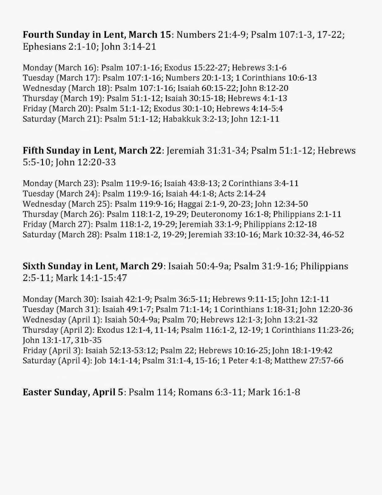 Our Journey Through Lent: Daily Reading Schedule