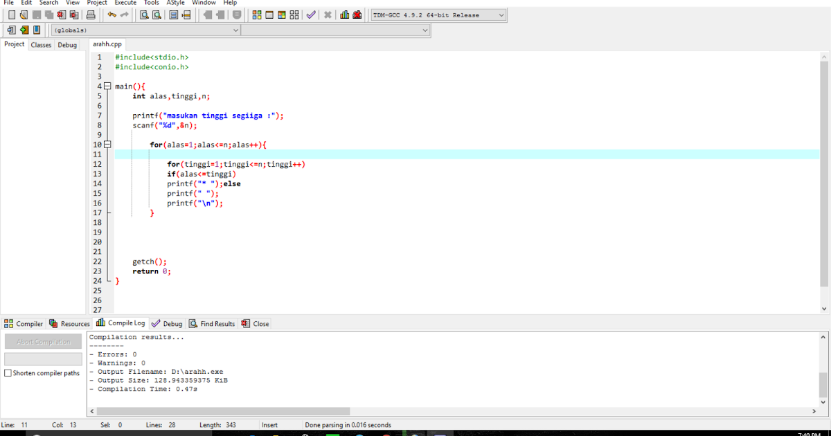 Cara Membuat Pola Segitiga Sama Kaki di Program C - SatBlog