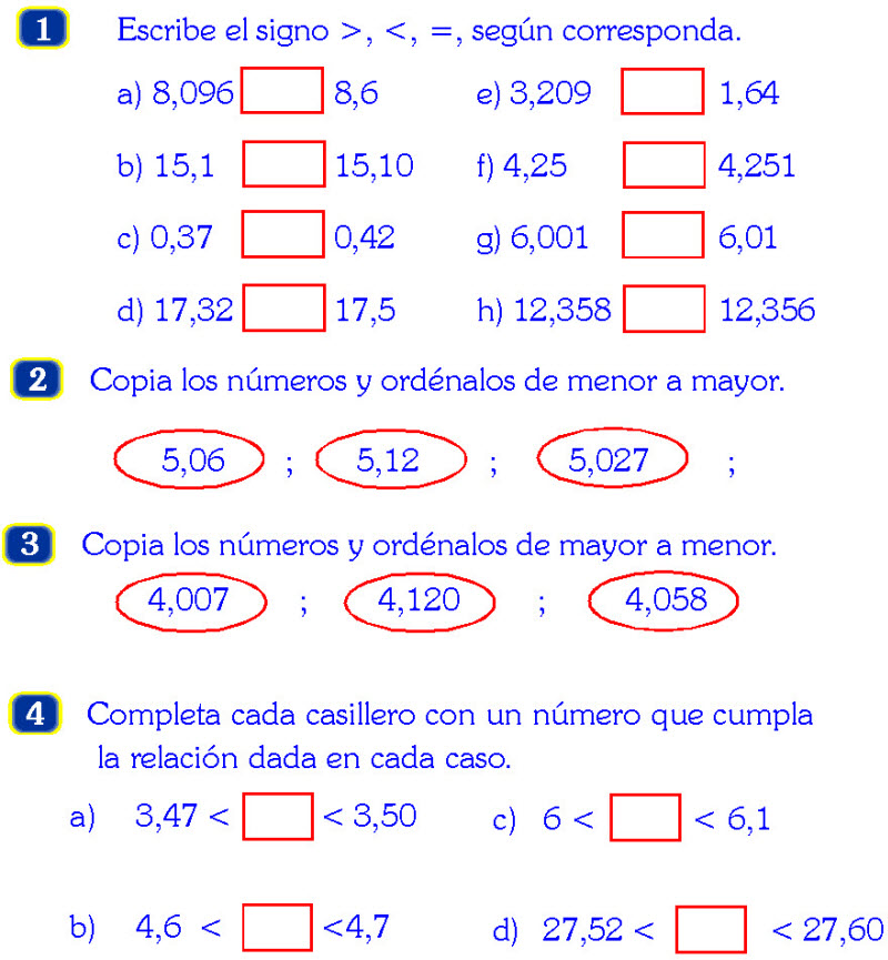 COMPARACIÓN DE NÚMEROS DECIMALES PROBLEMAS RESUELTOS